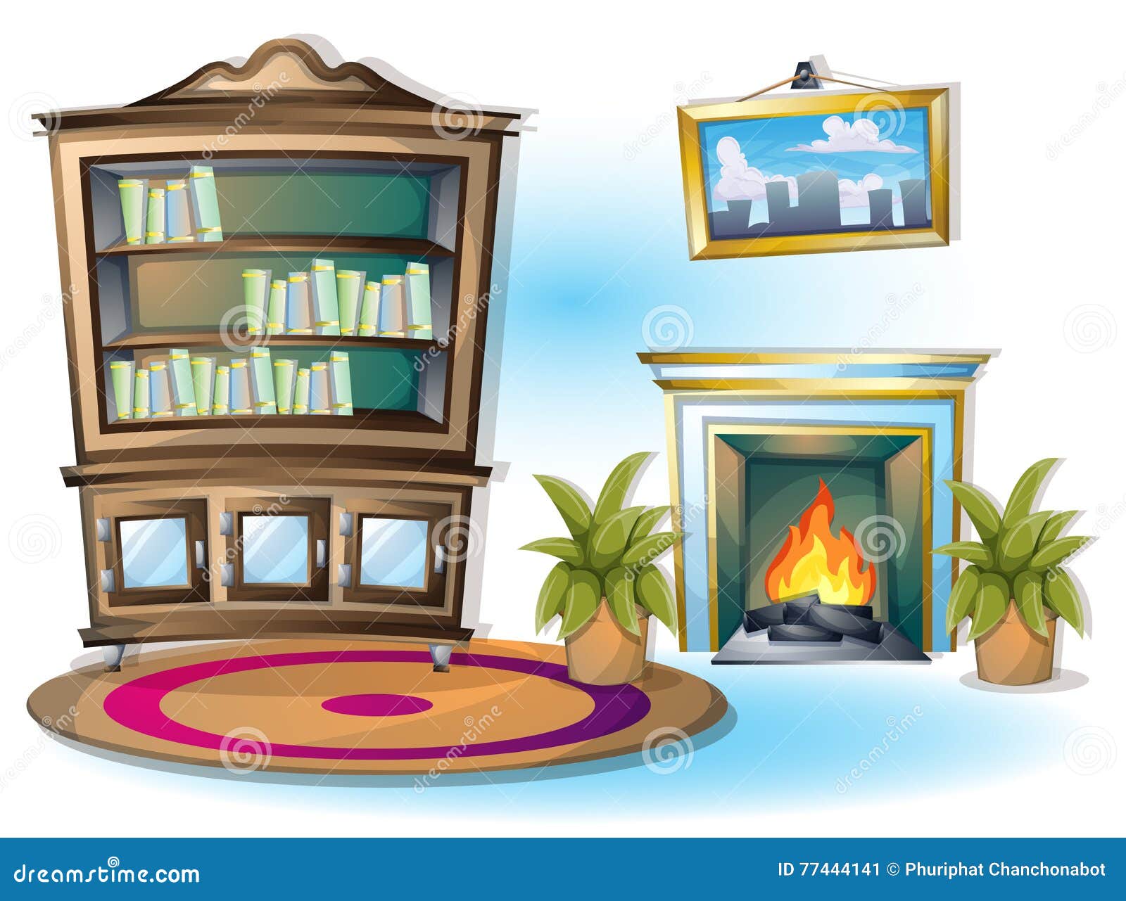 Cartoon Vector Illustration Interior Library Room with Separated Layers ...