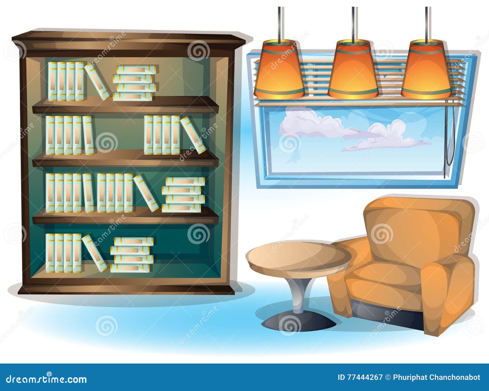 Cartoon Vector Illustration Interior Library Room with Separated Layers ...