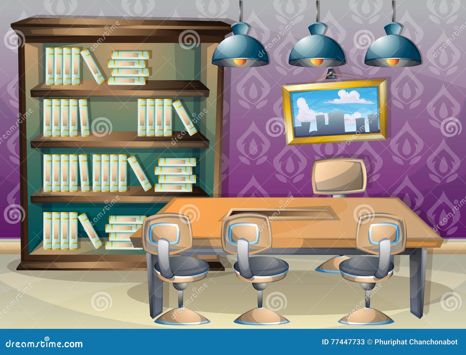 Cartoon Vector Illustration Interior Library Room with Separated Layers ...