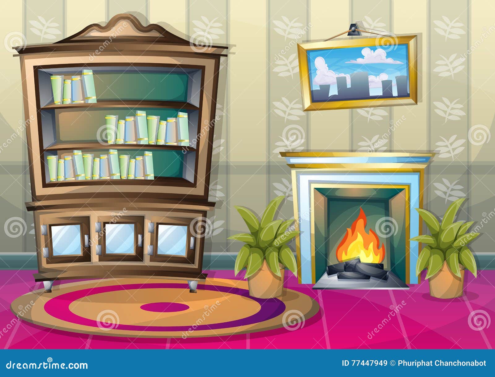 Cartoon Vector Illustration Interior Library Room with Separated Layers ...