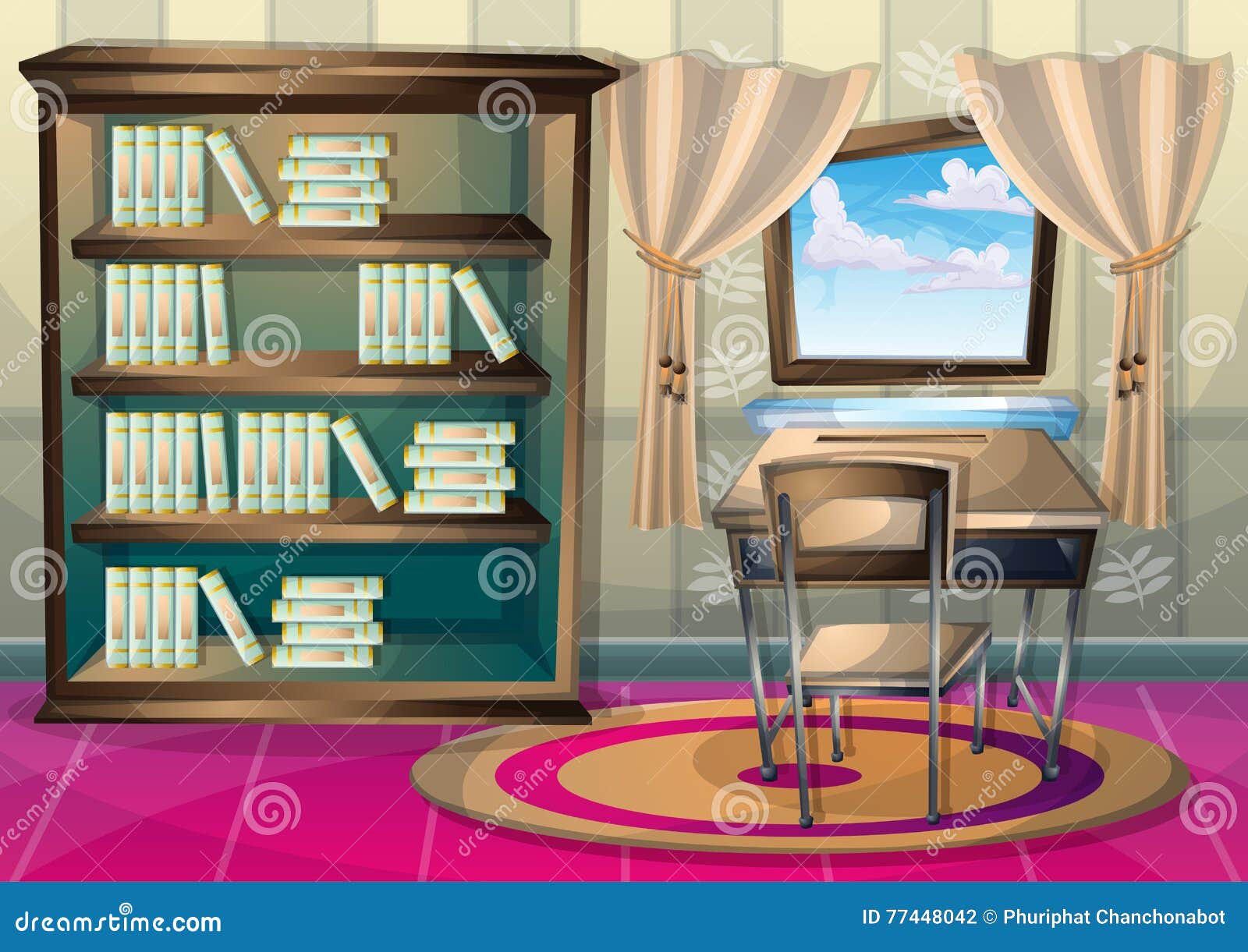 Cartoon Vector Illustration Interior Library Room with Separated Layers ...
