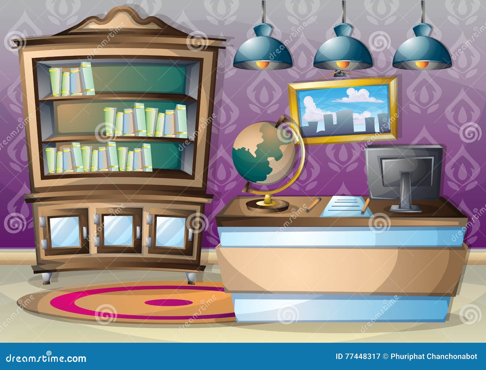 Cartoon Vector Illustration Interior Library Room with Separated Layers ...