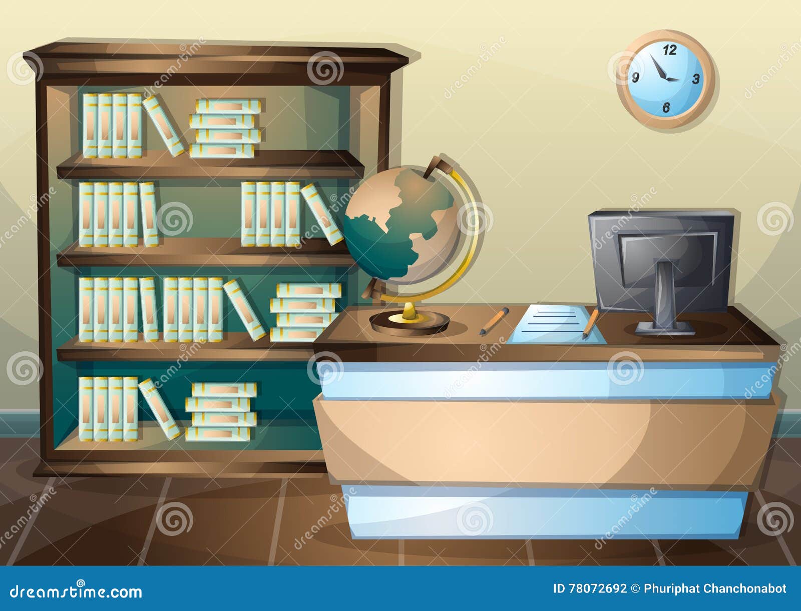 Cartoon Vector Illustration Interior Library Room with Separated Layers ...