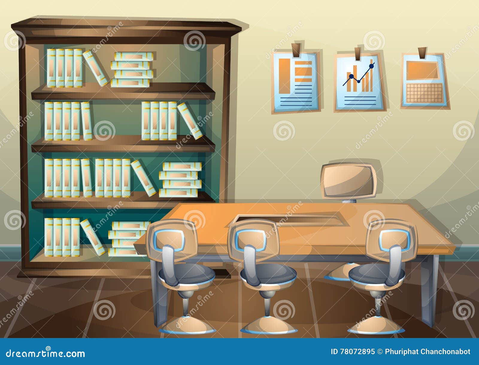 Cartoon Vector Illustration Interior Library Room with Separated Layers ...