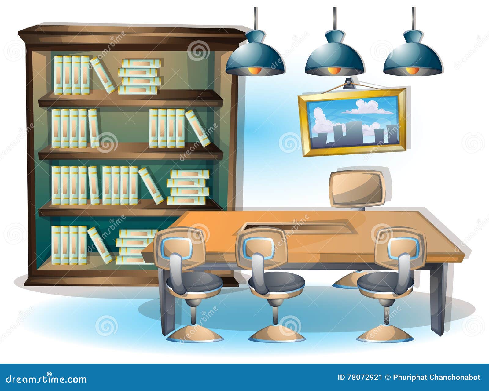 Cartoon Vector Illustration Interior Library Room with Separated Layers ...