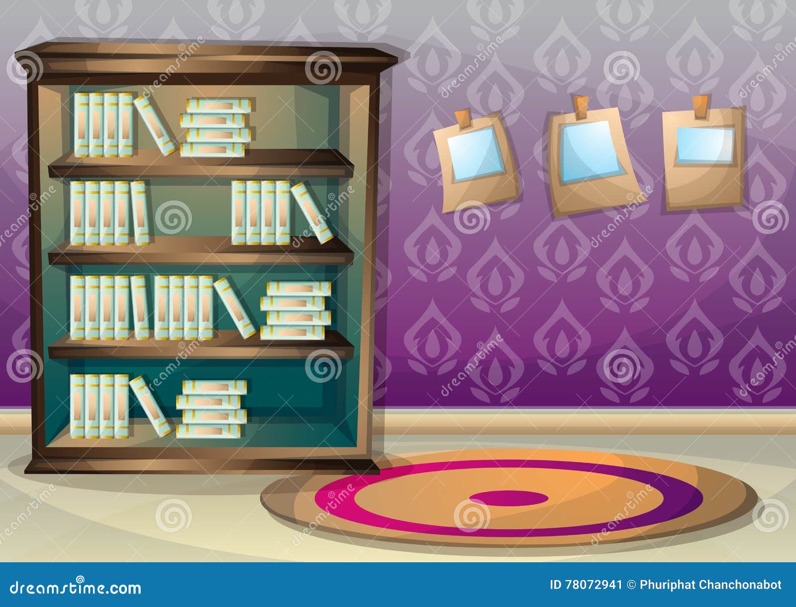 Cartoon Vector Illustration Interior Library Room with Separated Layers ...