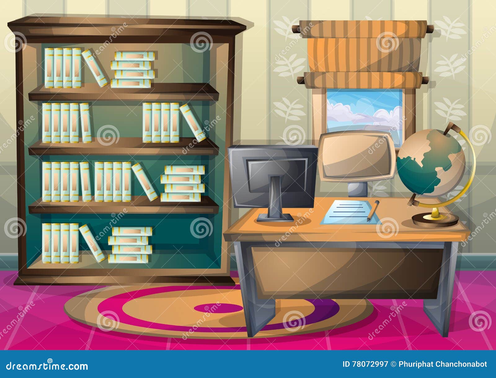 Cartoon Vector Illustration Interior Library Room with Separated Layers ...