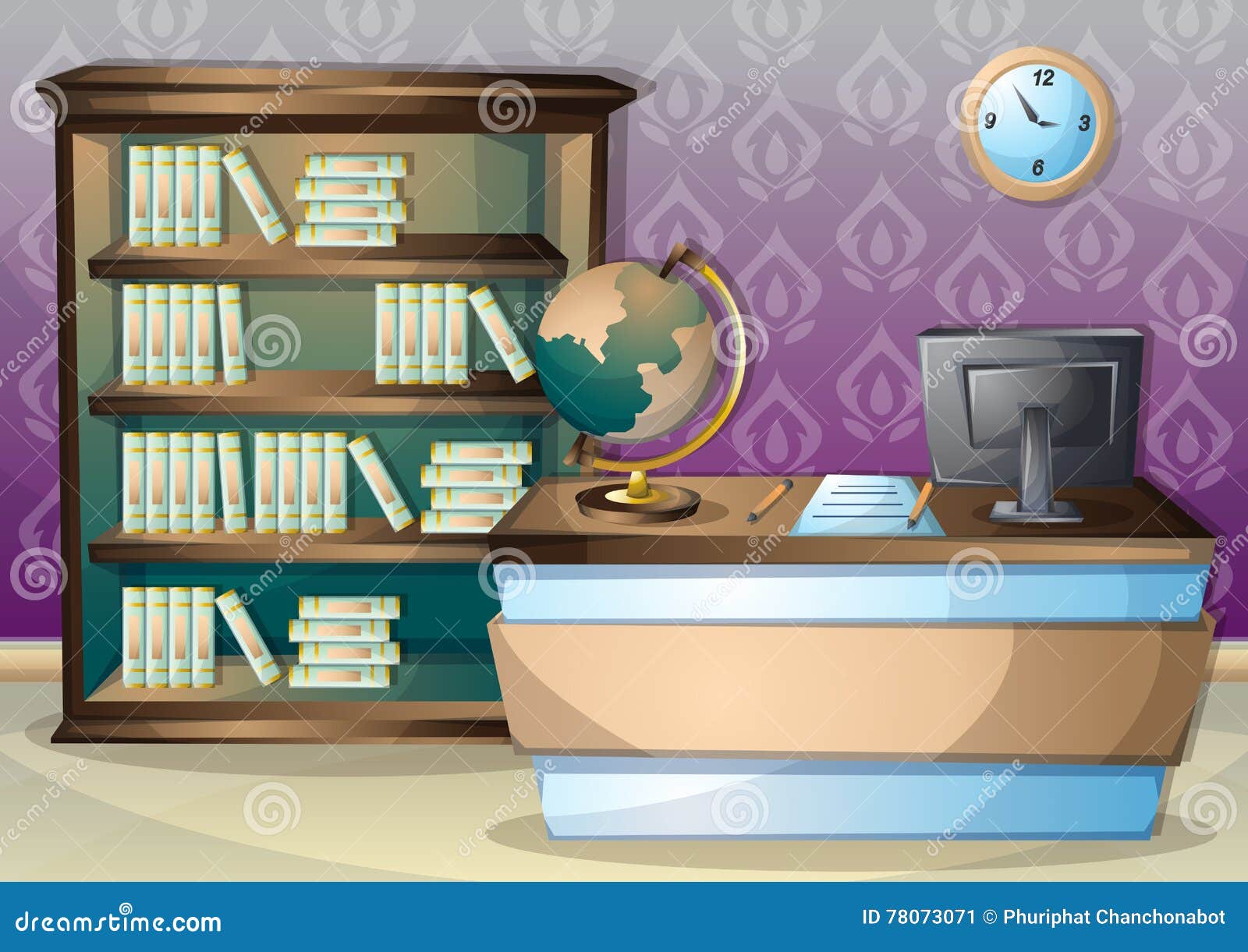 Cartoon Vector Illustration Interior Library Room with Separated Layers ...
