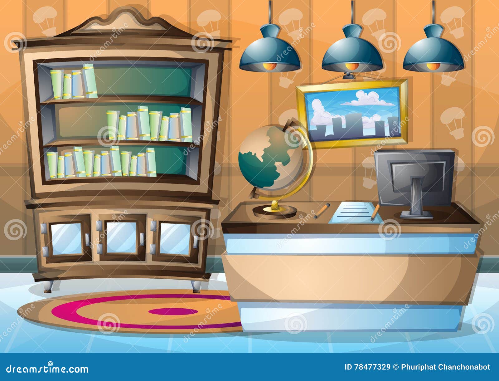 Cartoon Vector Illustration Interior Library Room with Separated Layers ...