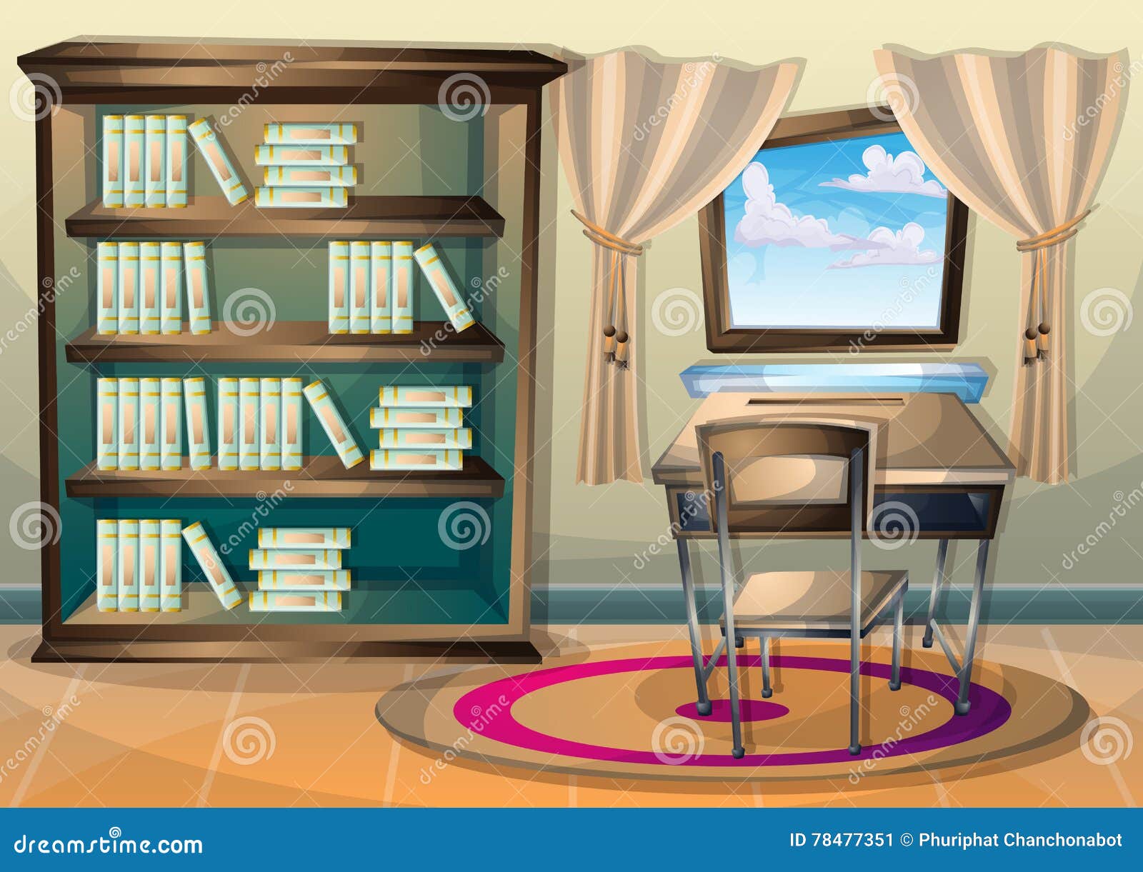 Cartoon Vector Illustration Interior Library Room with Separated Layers ...