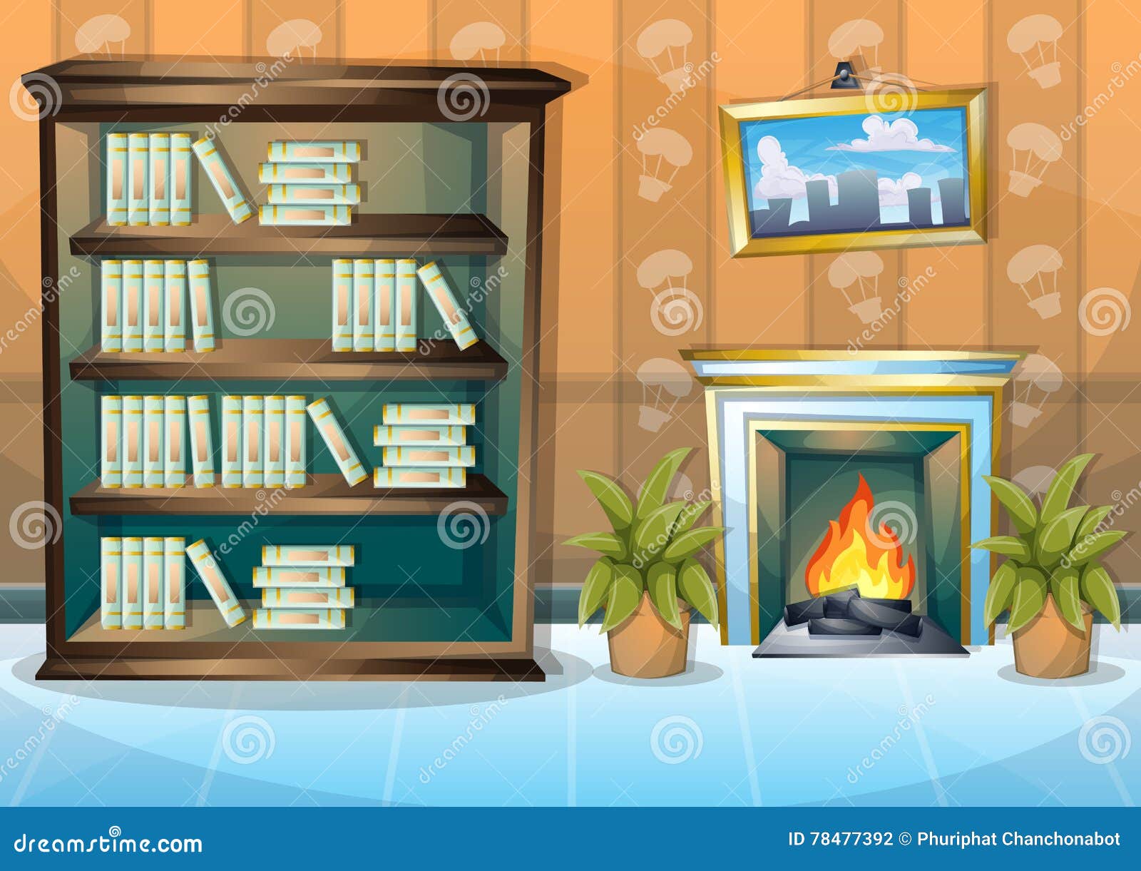 Cartoon Vector Illustration Interior Library Room with Separated Layers ...