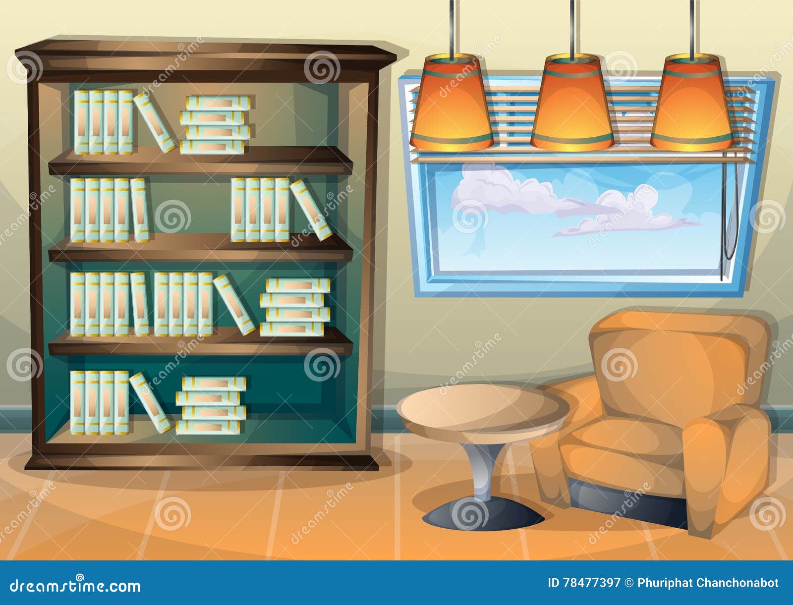Cartoon Vector Illustration Interior Library Room with Separated Layers ...