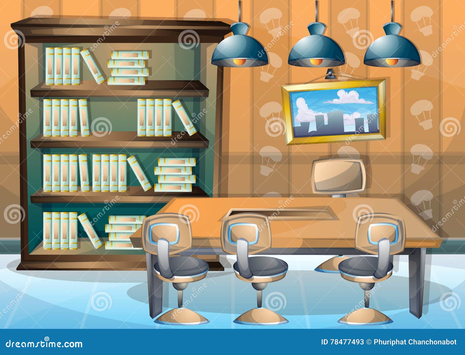 Cartoon Vector Illustration Interior Library Room with Separated Layers ...