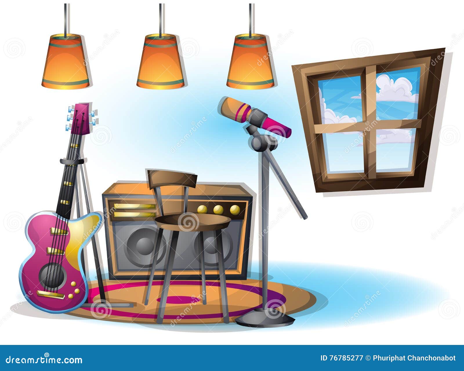 Cartoon Vector Illustration Interior Music Room with Separated Layers ...