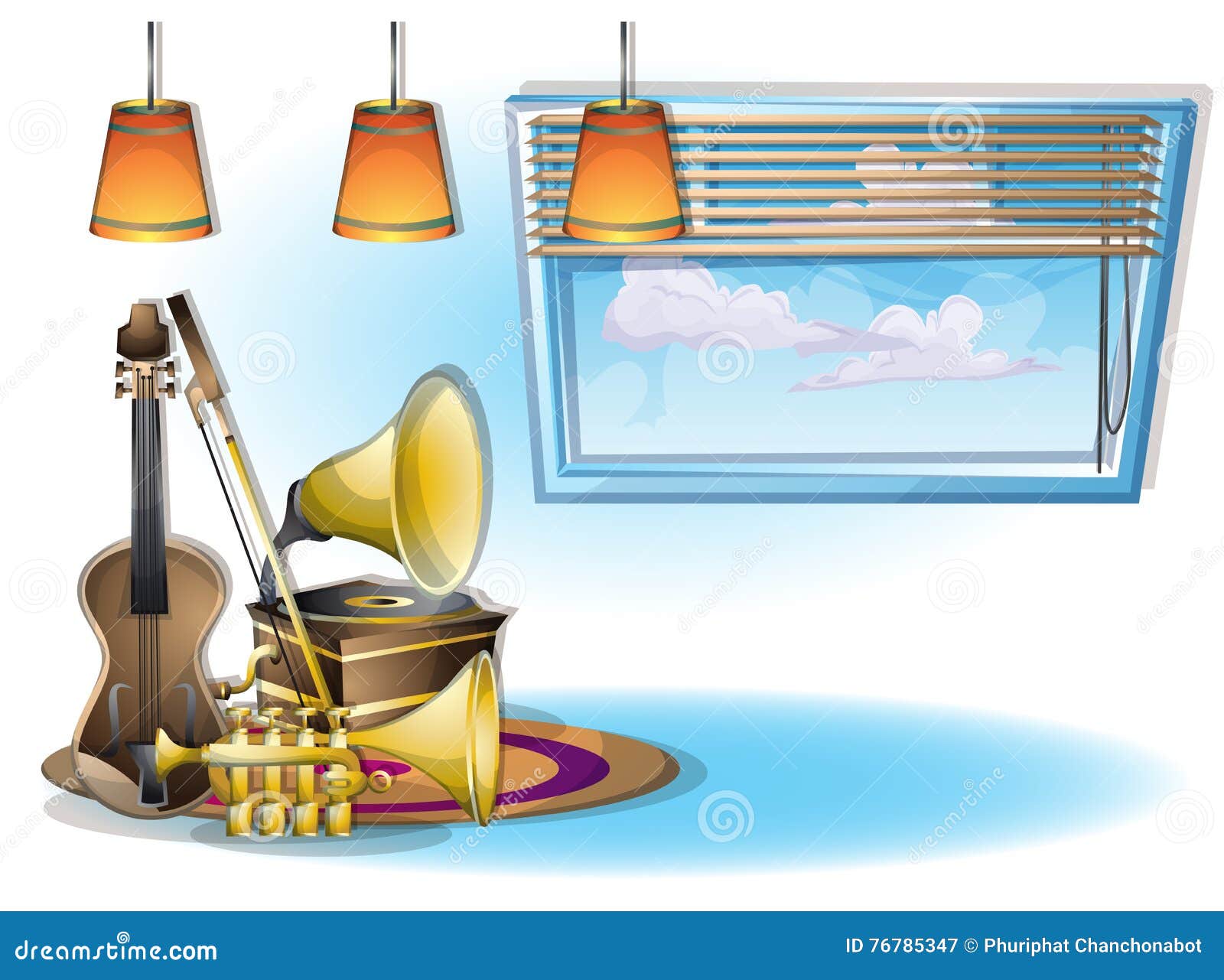 Cartoon Vector Illustration Interior Music Room with Separated Layers ...
