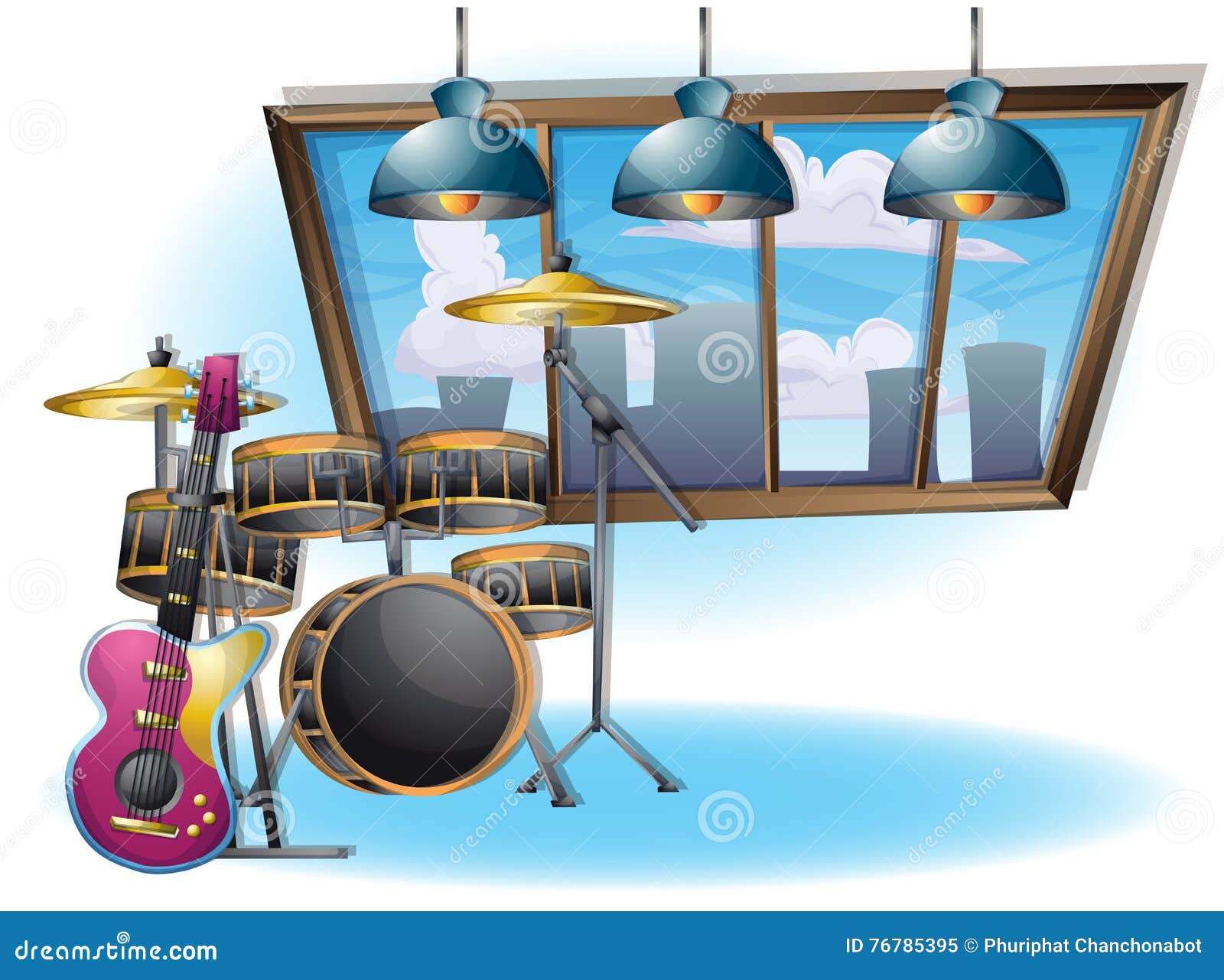 Cartoon Vector Illustration Interior Music Room with Separated Layers ...