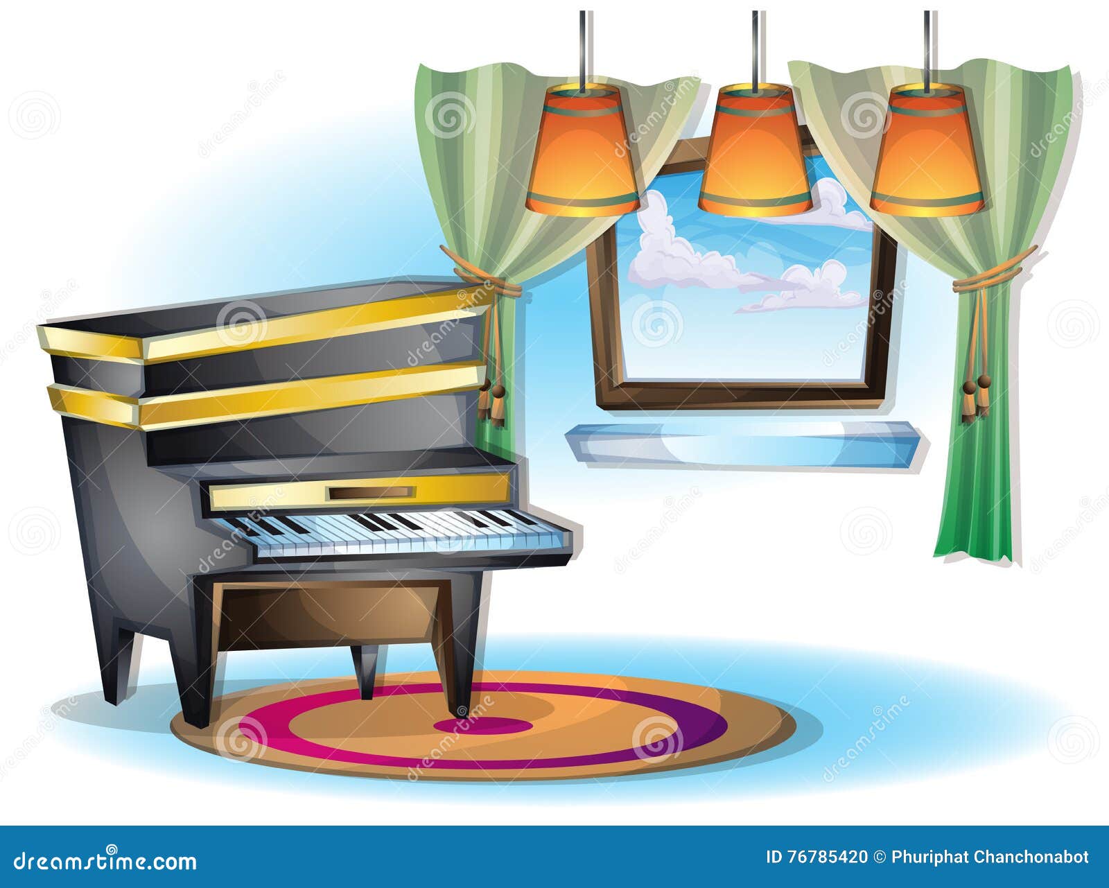 Cartoon Vector Illustration Interior Music Room with Separated Layers ...