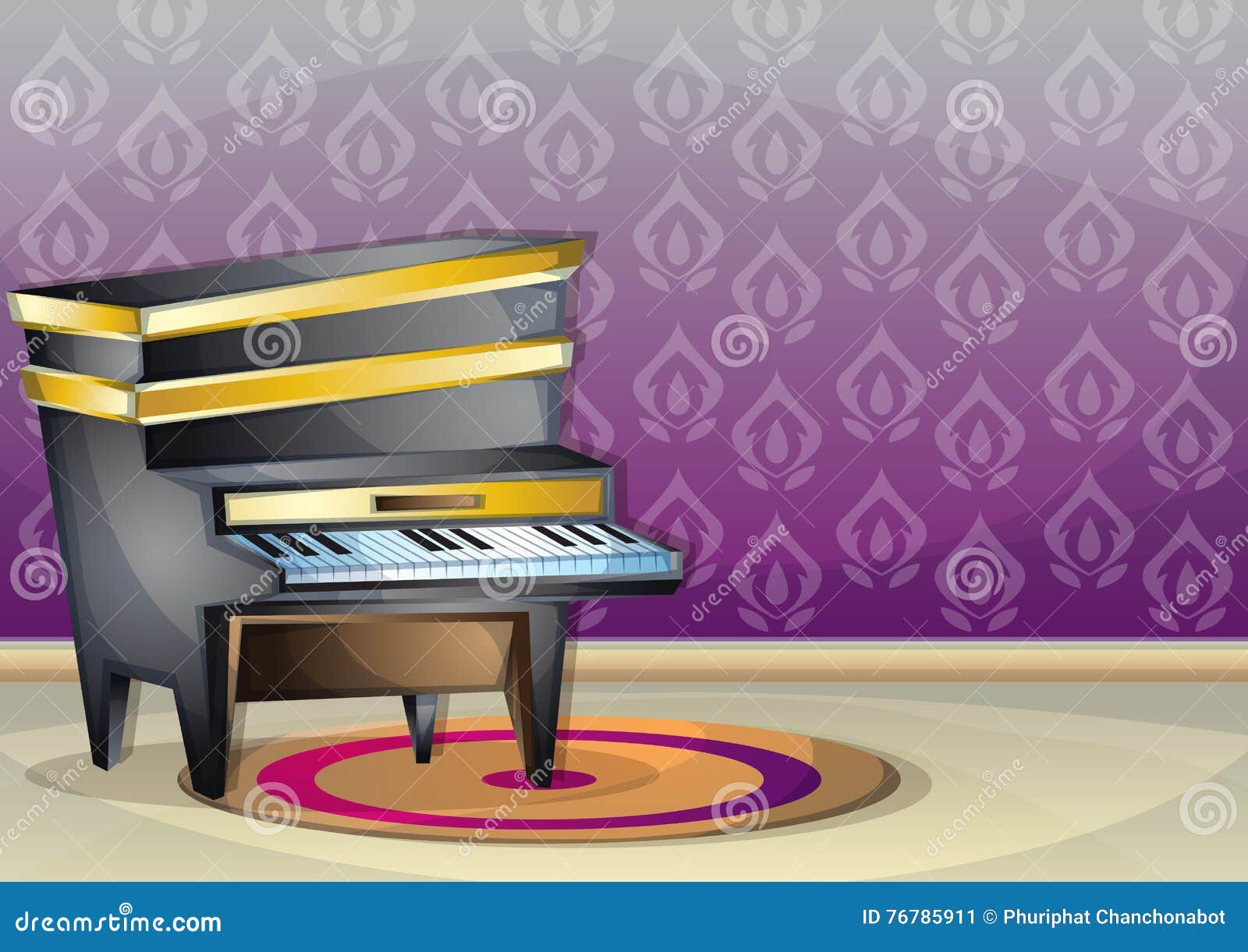 Cartoon Vector Illustration Interior Music Room with Separated Layers ...