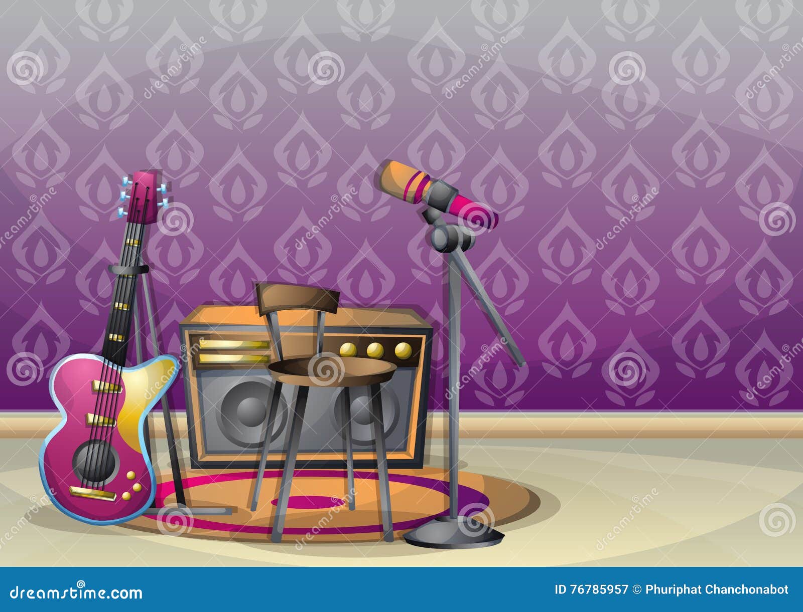 Cartoon Vector Illustration Interior Music Room with Separated Layers ...