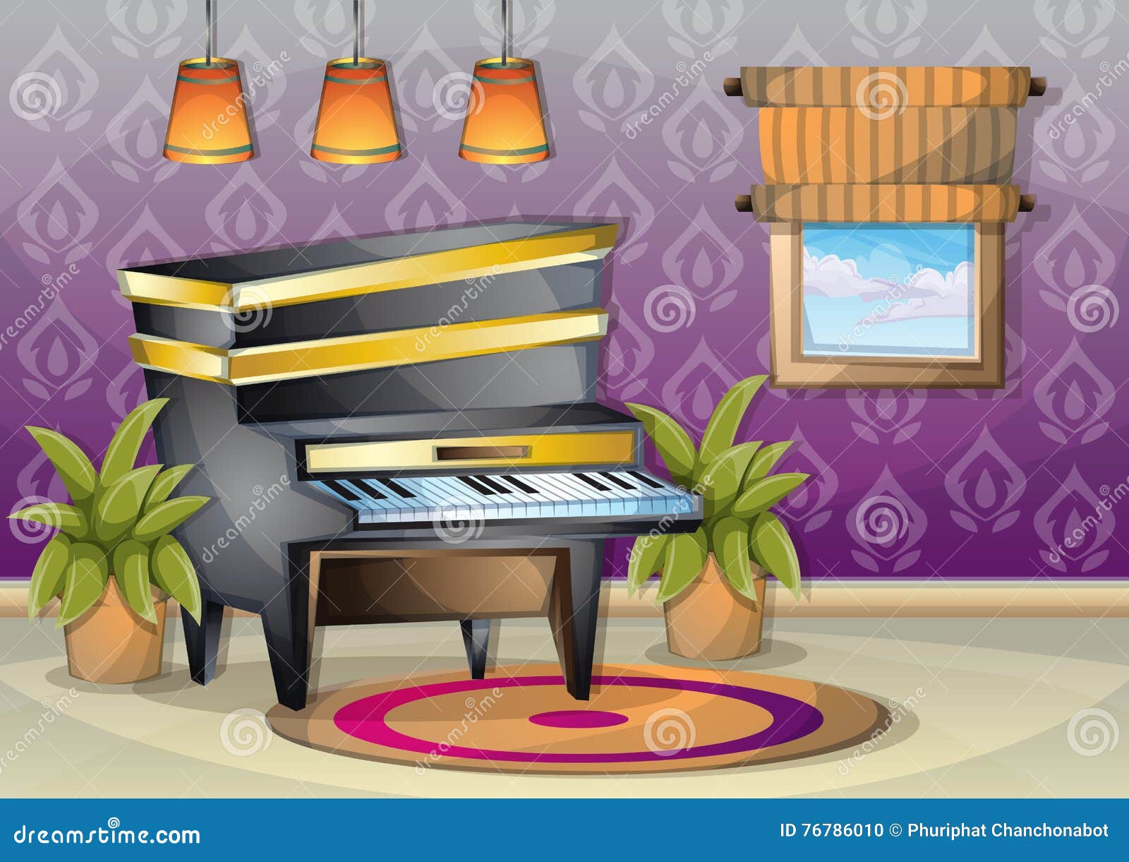Cartoon Vector Illustration Interior Music Room with Separated Layers ...