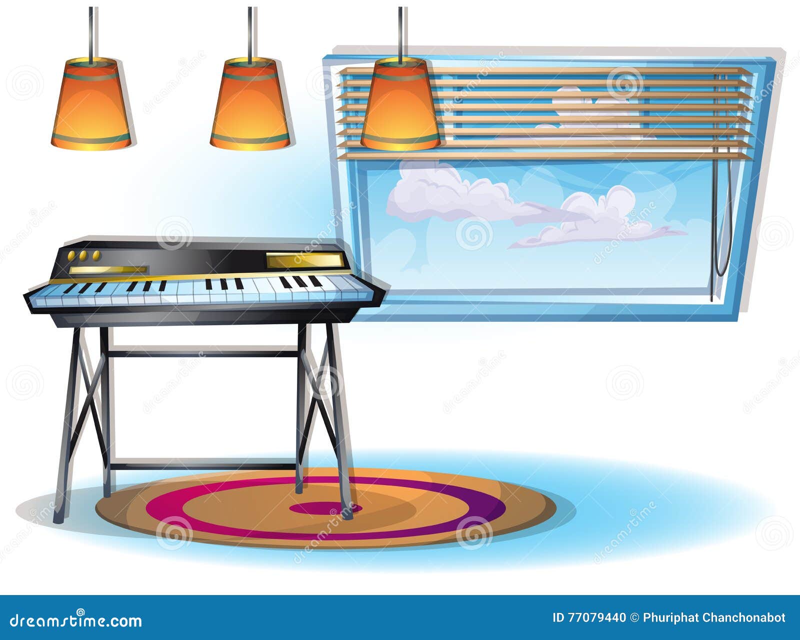 Cartoon Vector Illustration Interior Music Room with Separated Layers ...