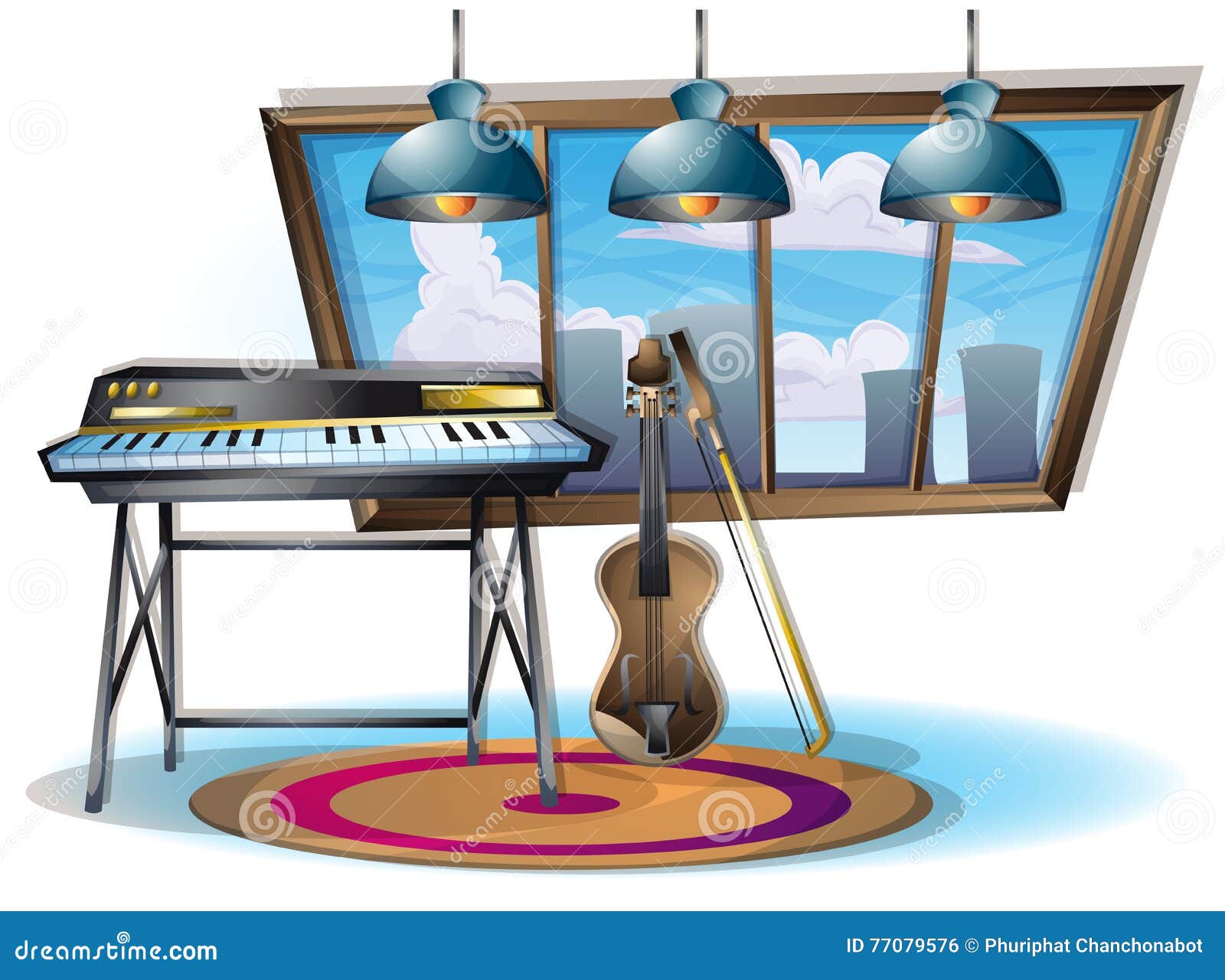 Cartoon Vector Illustration Interior Music Room with Separated Layers ...