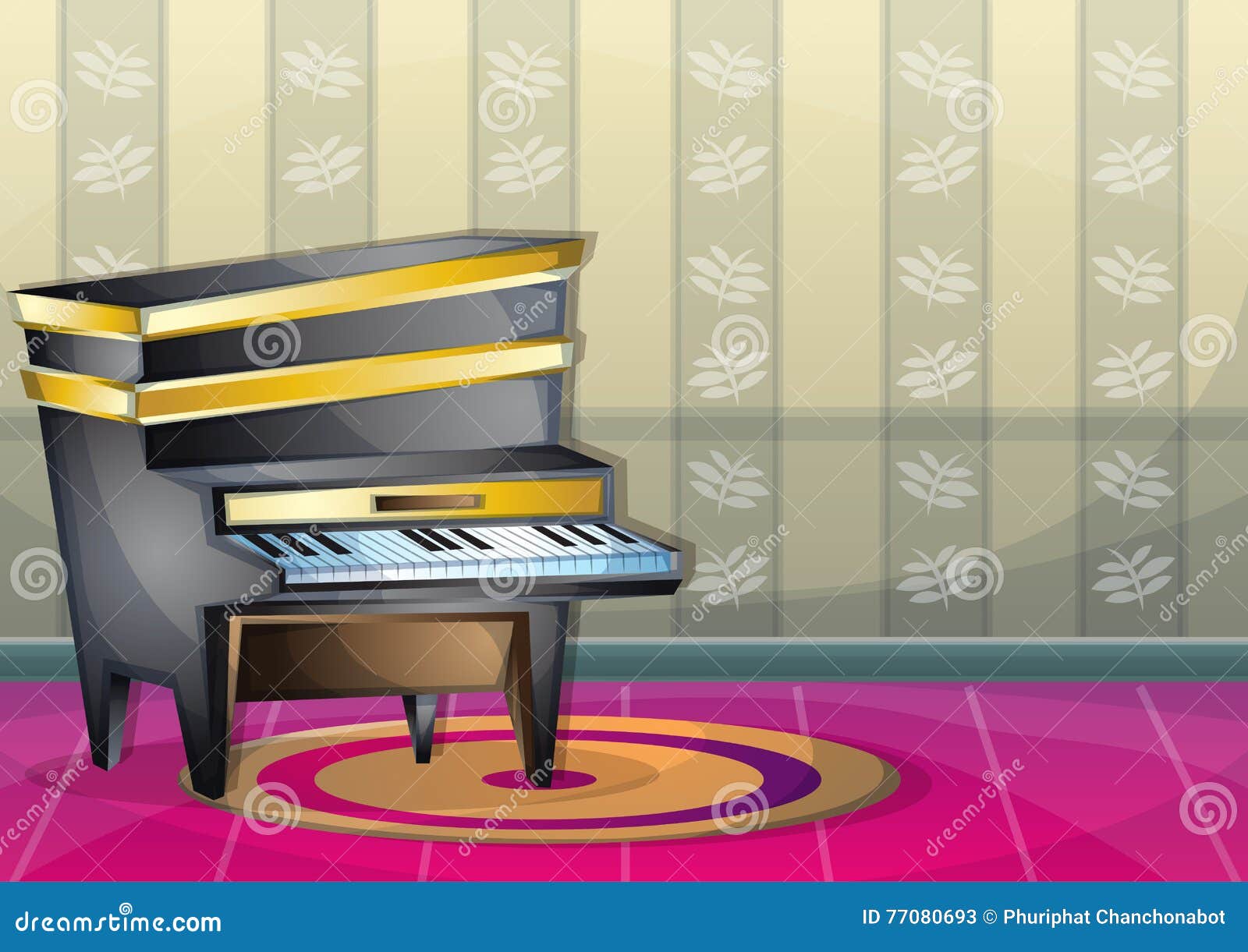 Cartoon Vector Illustration Interior Music Room with Separated Layers ...