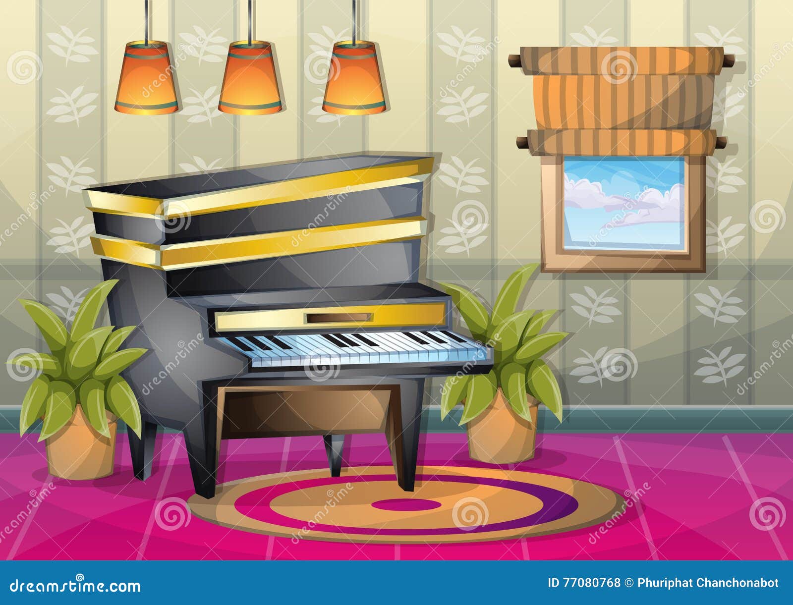 Cartoon Vector Illustration Interior Music Room with Separated Layers ...