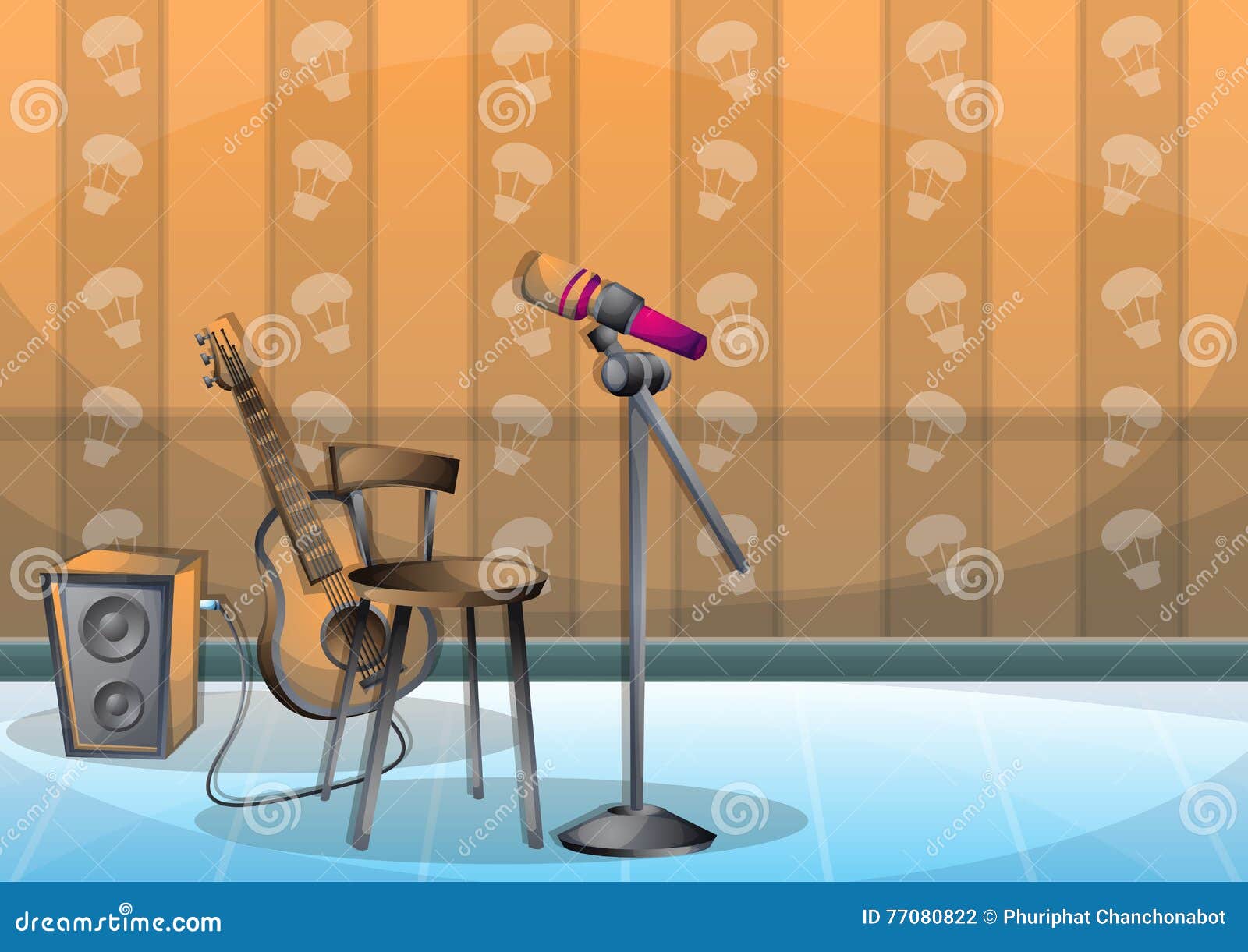 Cartoon Vector Illustration Interior Music Room with Separated Layers ...