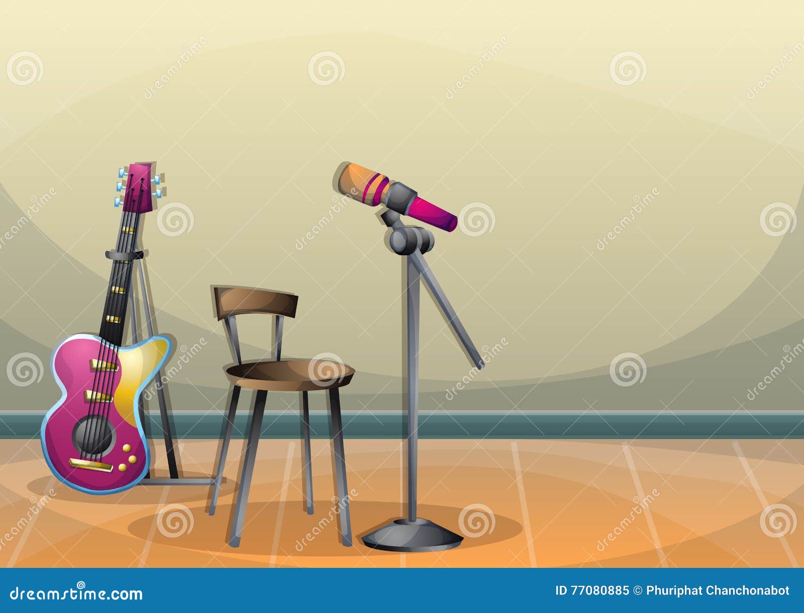 Cartoon Vector Illustration Interior Music Room with Separated Layers ...