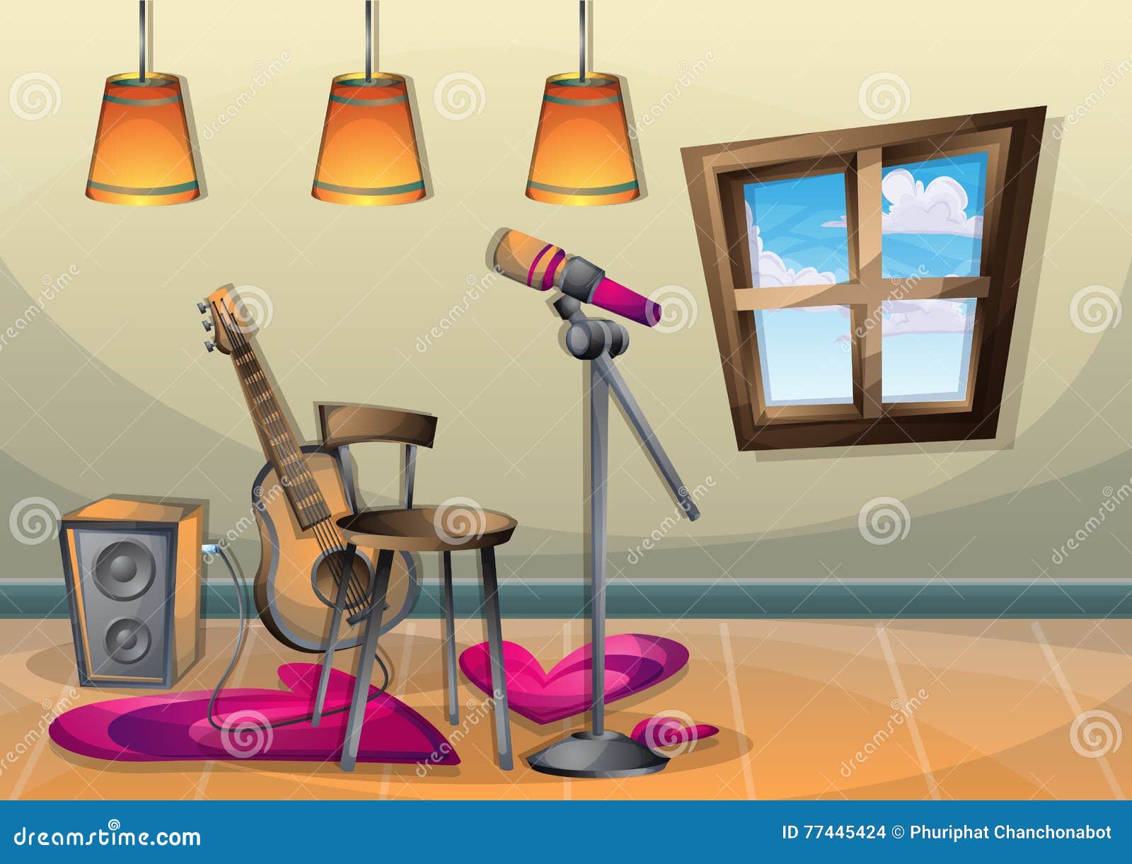 Cartoon Vector Illustration Interior Music Room with Separated Layers ...
