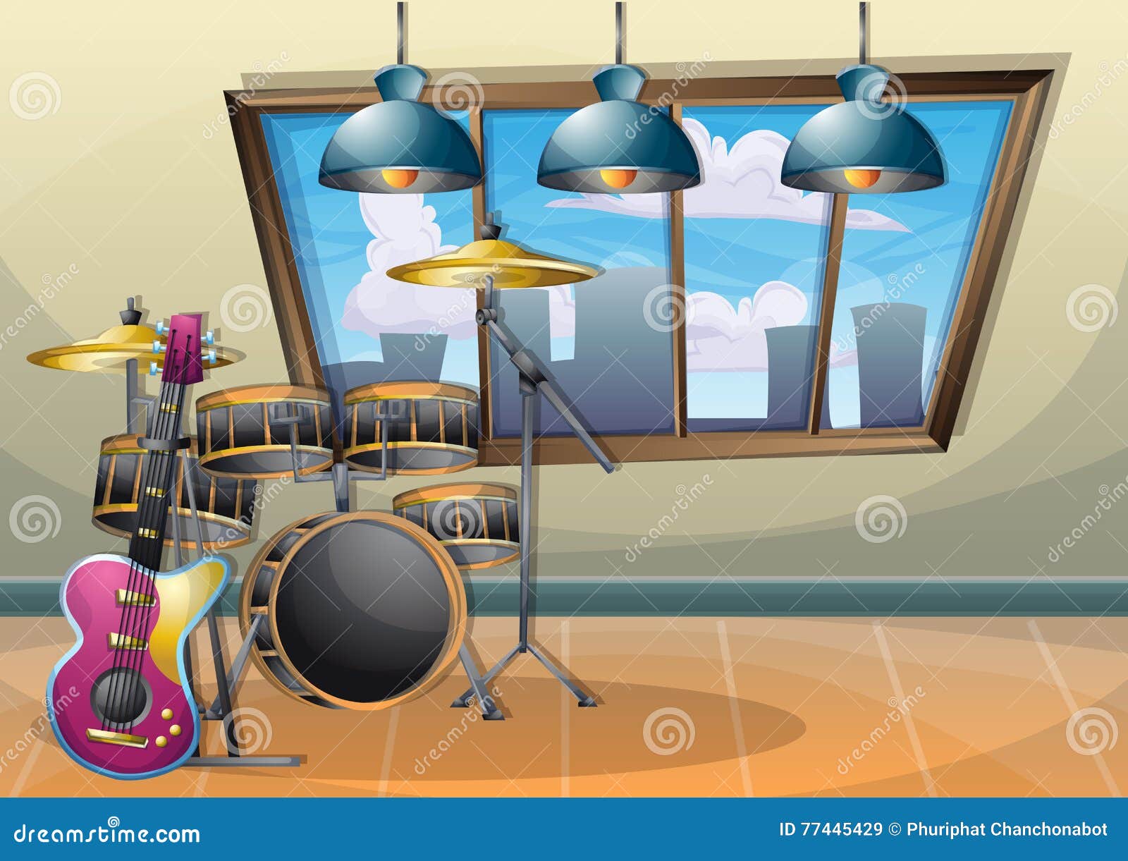 Cartoon Vector Illustration Interior Music Room with Separated Layers ...