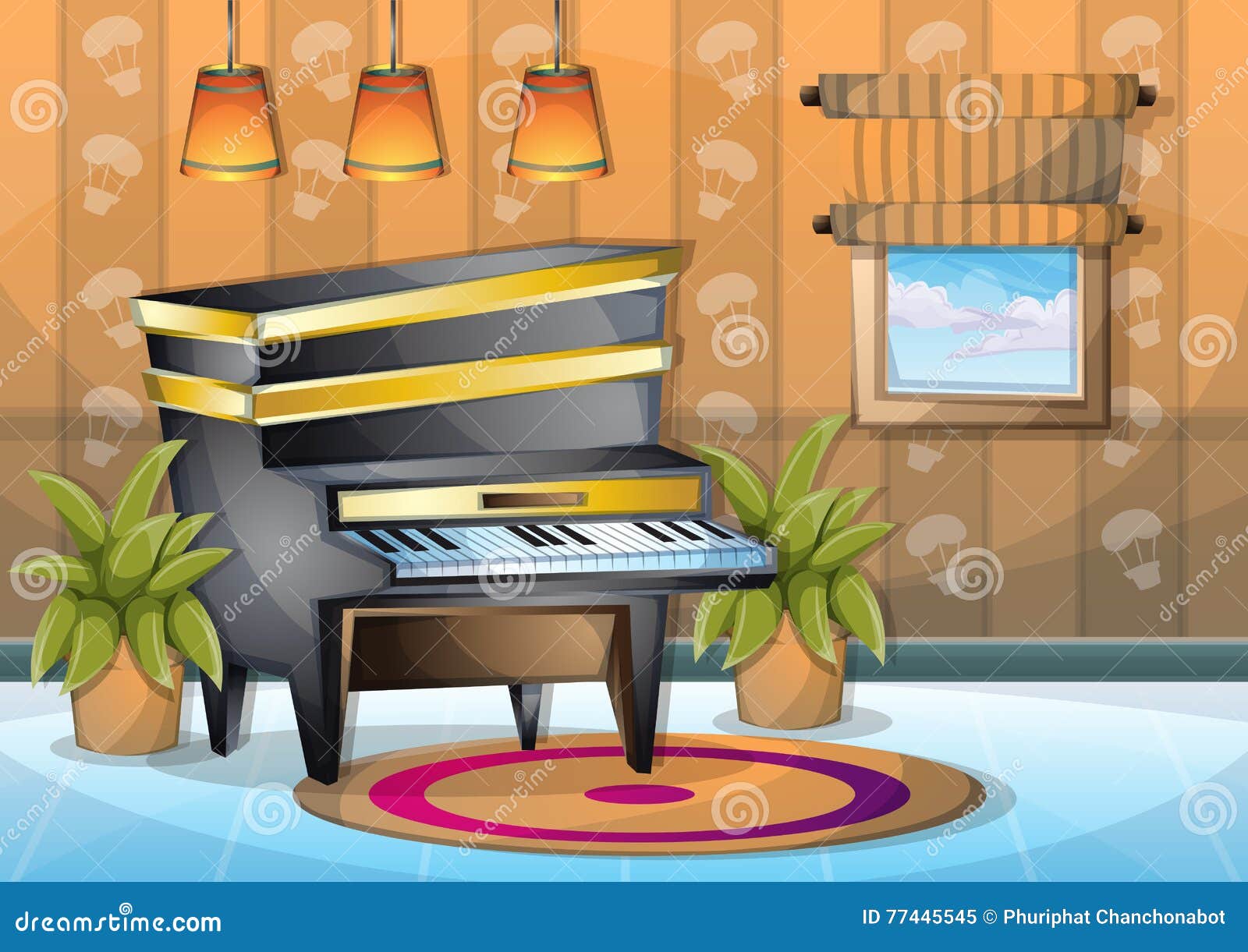 Cartoon Vector Illustration Interior Music Room with Separated Layers ...