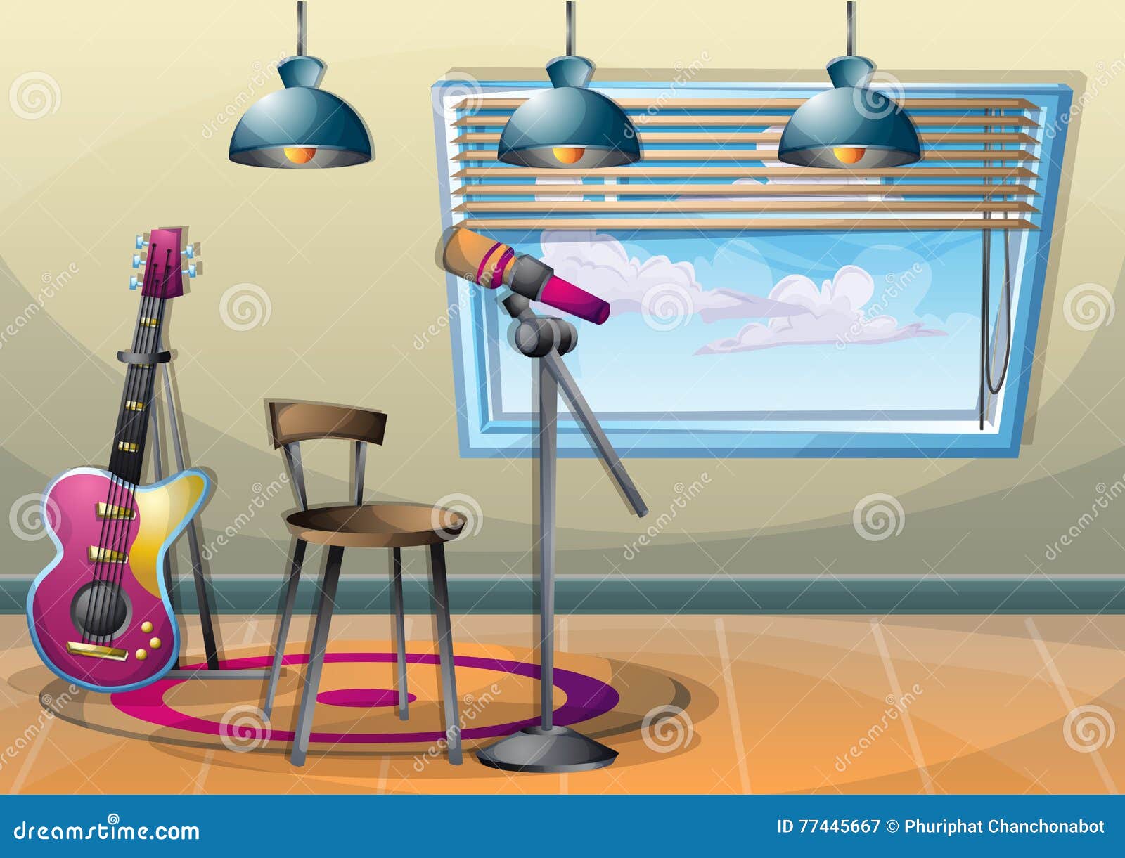 Cartoon Vector Illustration Interior Music Room with Separated Layers ...