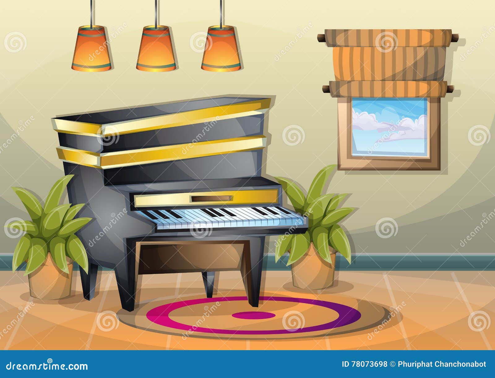 Cartoon Vector Illustration Interior Music Room with Separated Layers ...