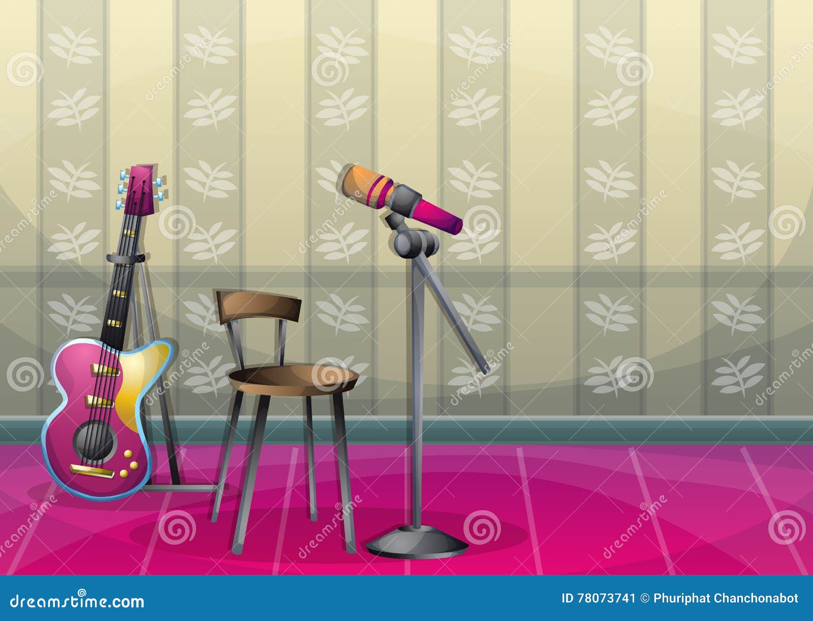 Cartoon Vector Illustration Interior Music Room with Separated Layers ...