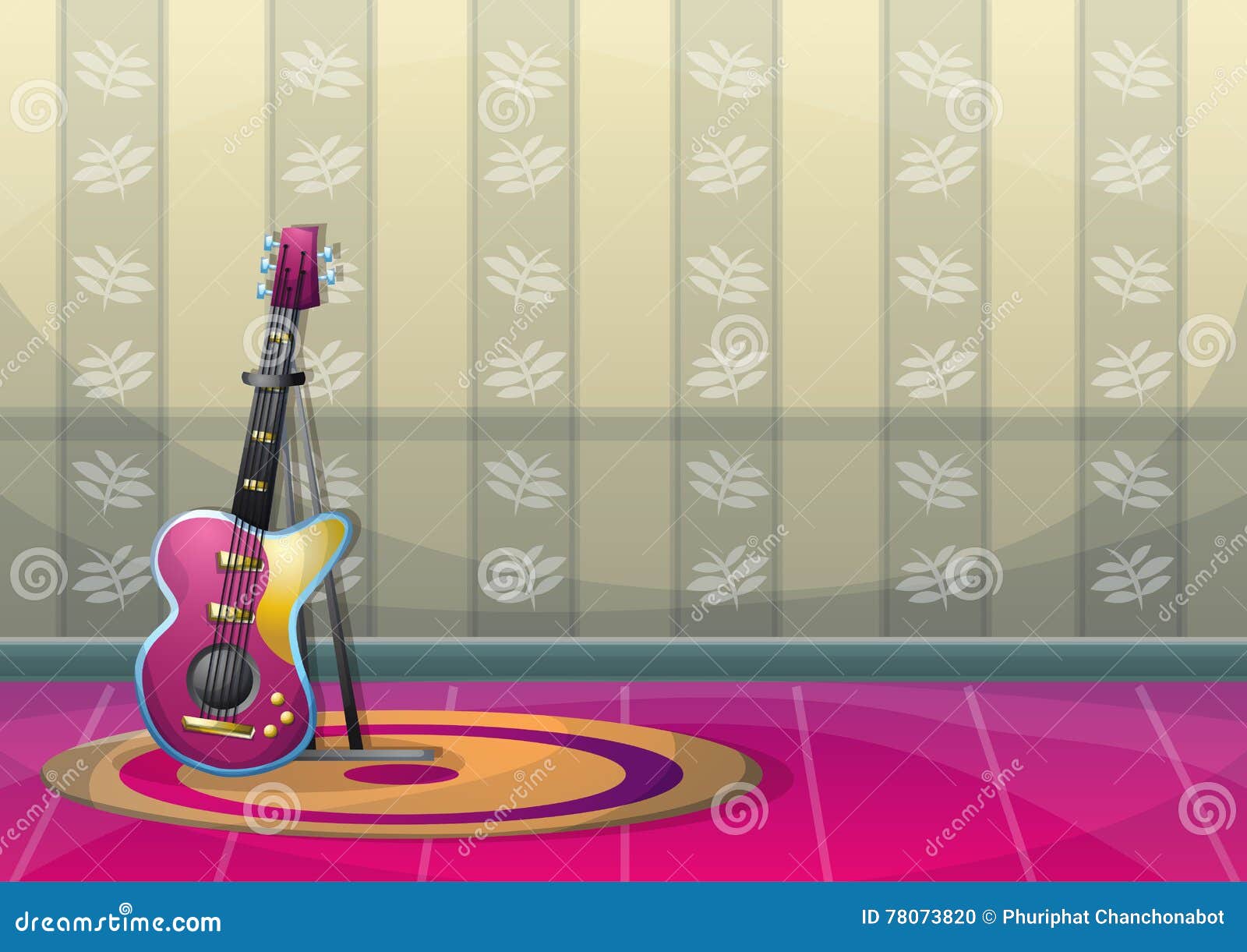 Cartoon Vector Illustration Interior Music Room with Separated Layers ...