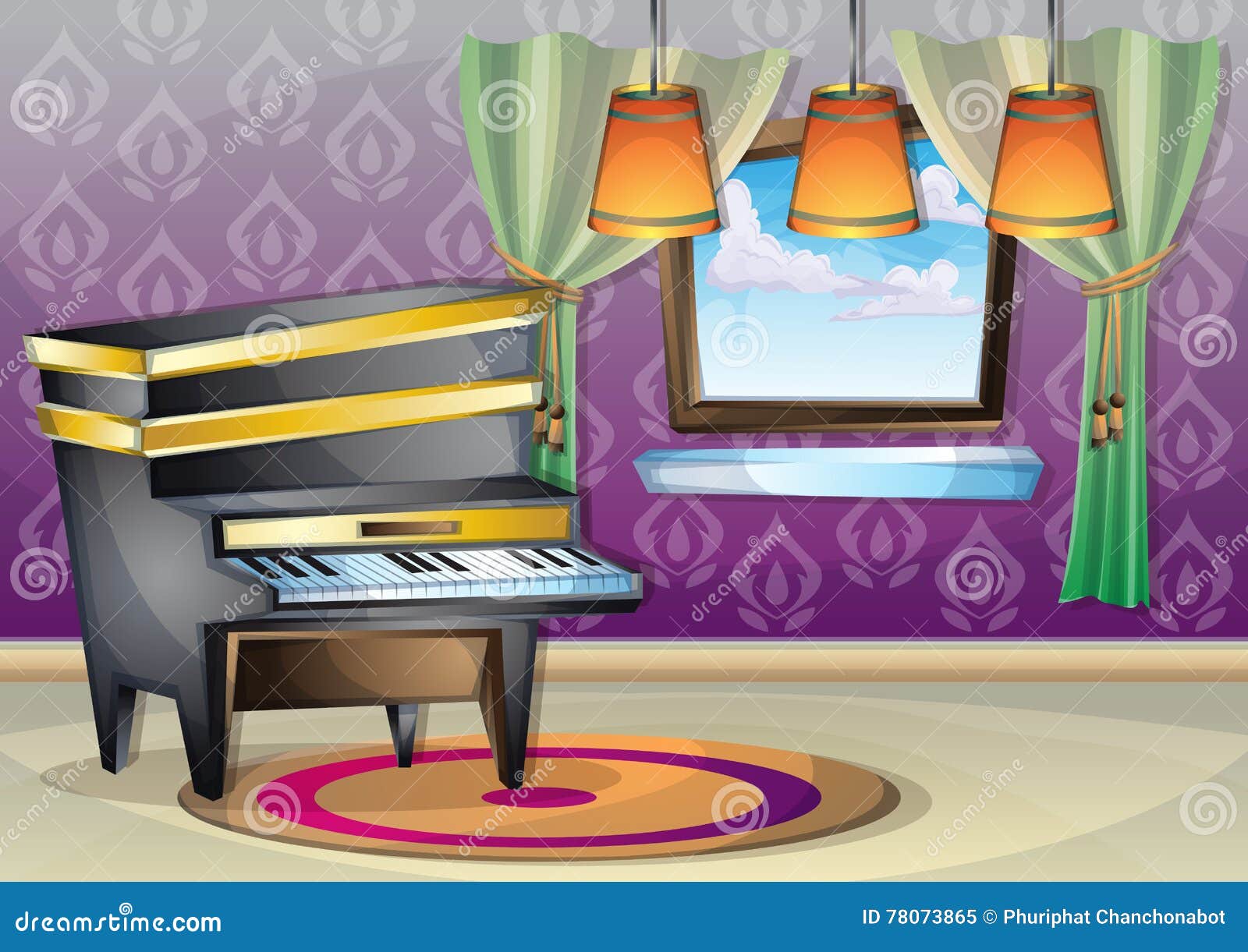 Cartoon Vector Illustration Interior Music Room with Separated Layers ...