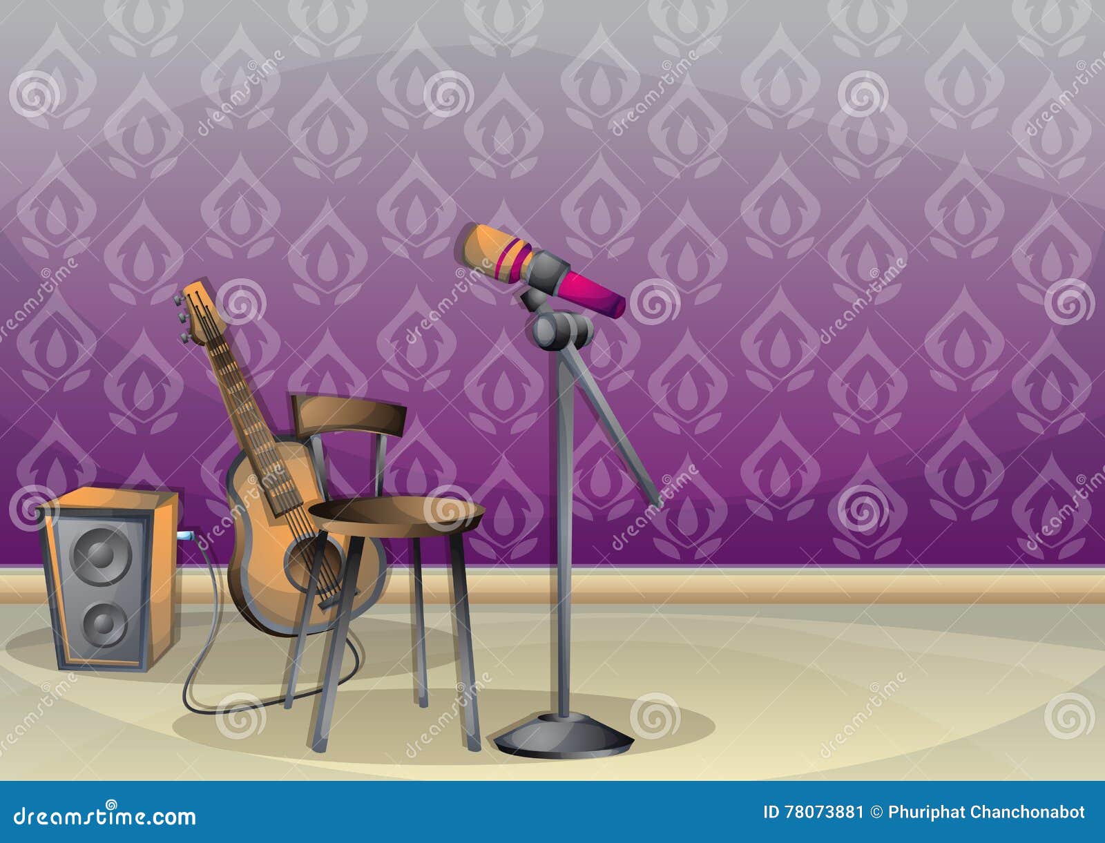 Cartoon Vector Illustration Interior Music Room with Separated Layers ...