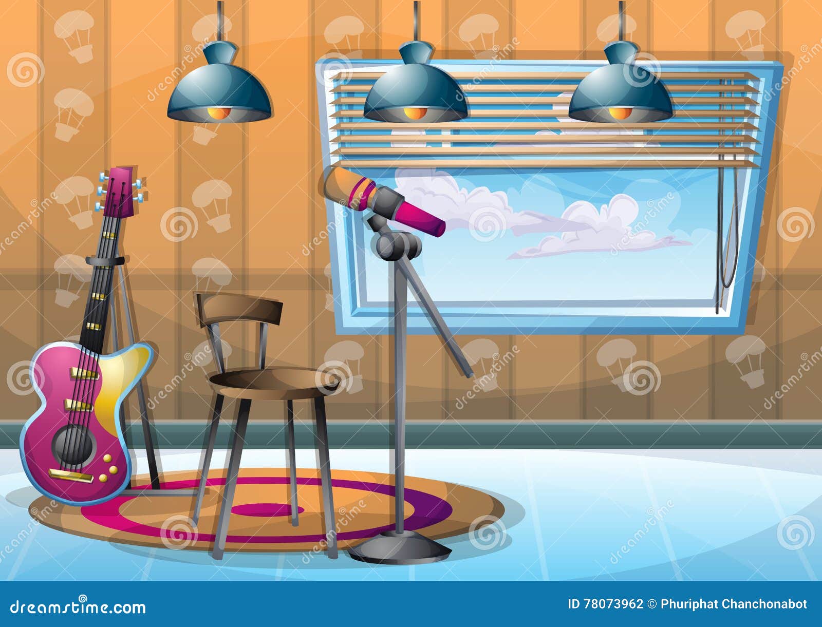 Cartoon Vector Illustration Interior Music Room with Separated Layers ...