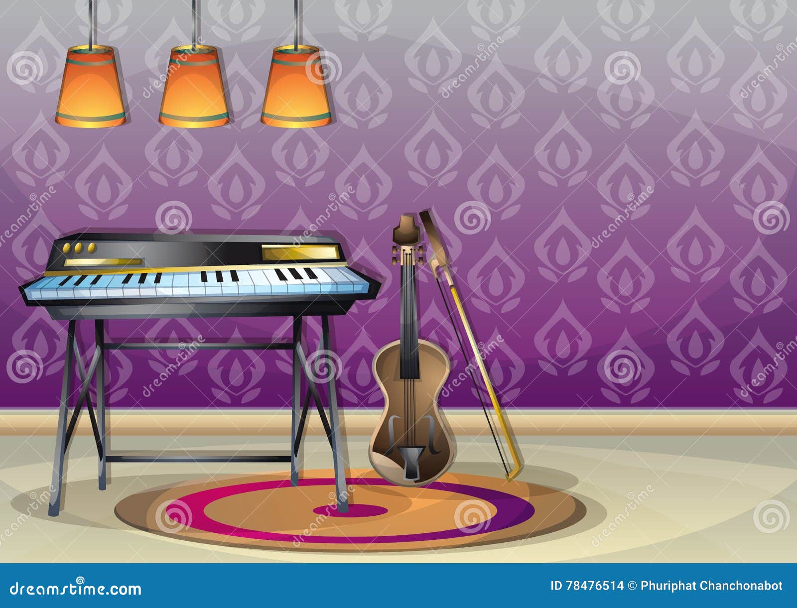 Cartoon Vector Illustration Interior Music Room with Separated Layers ...