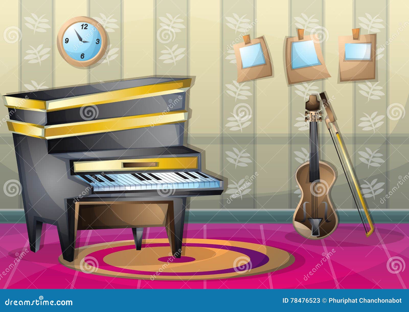 Cartoon Vector Illustration Interior Music Room with Separated Layers ...
