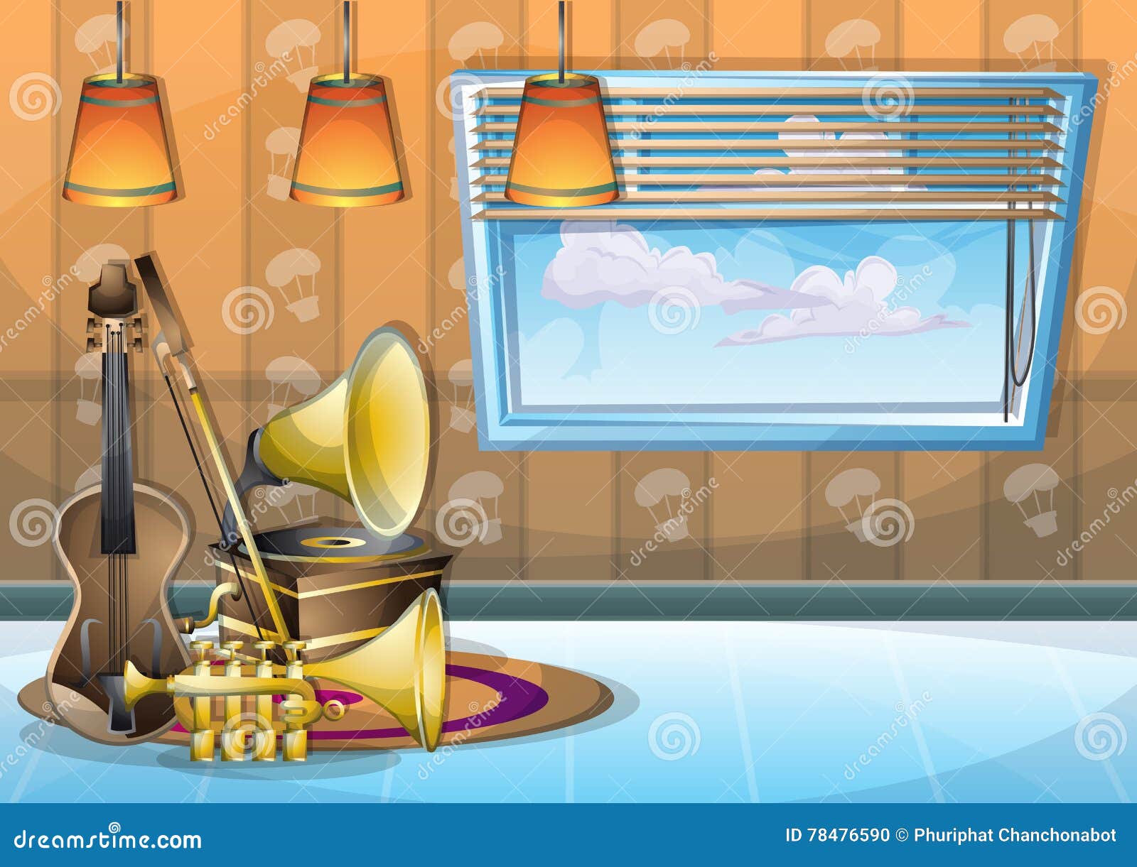 Cartoon Vector Illustration Interior Music Room with Separated Layers ...