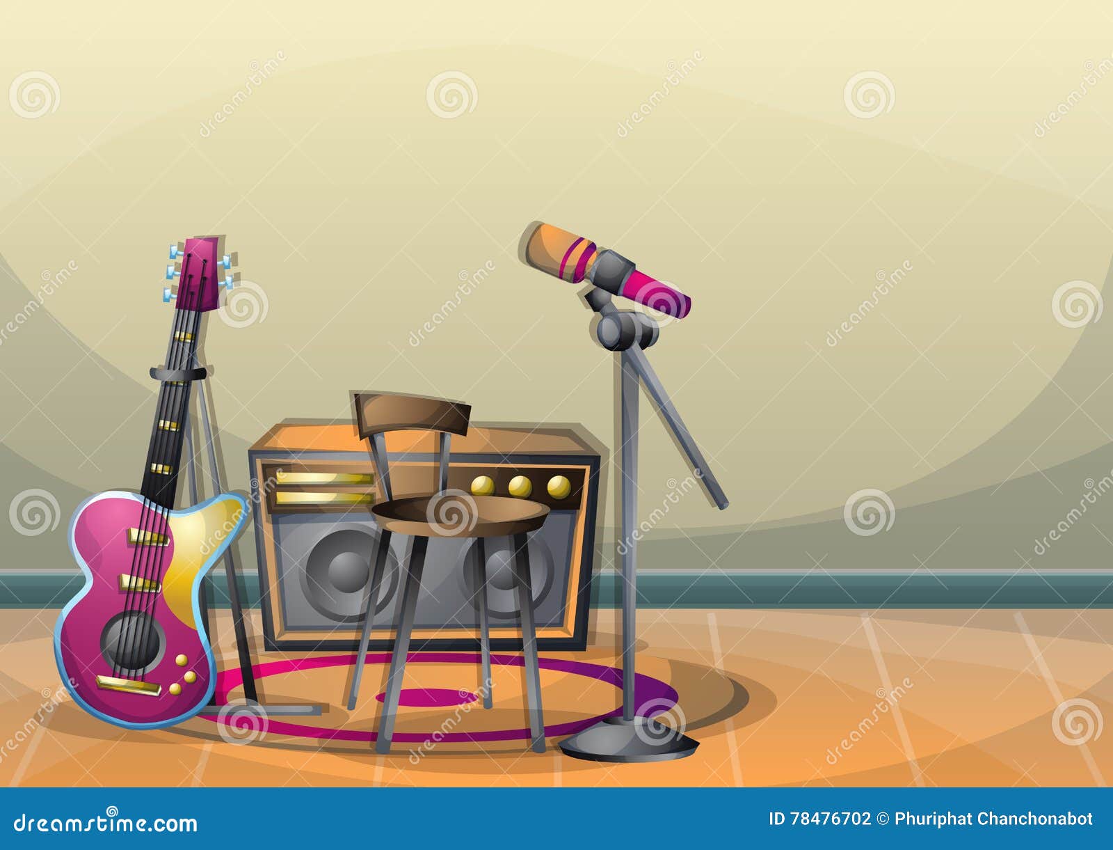 Cartoon Vector Illustration Interior Music Room with Separated Layers ...