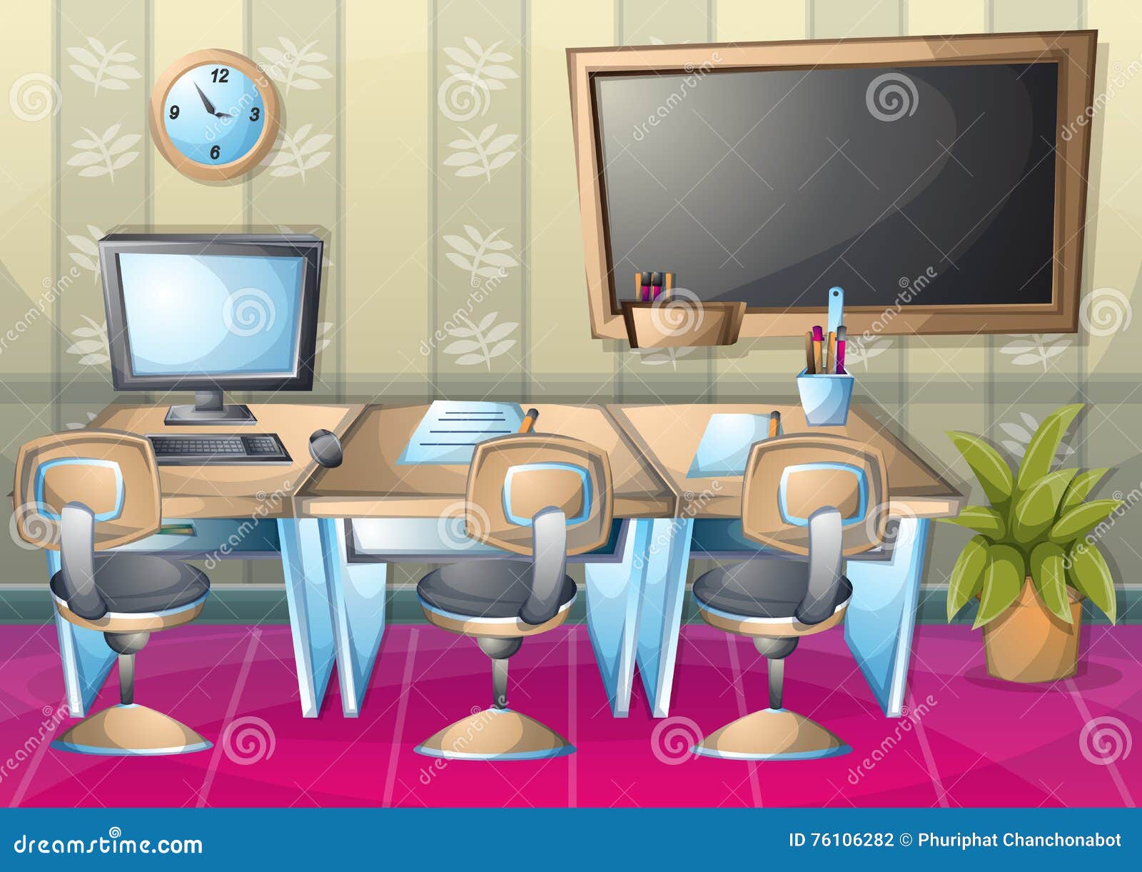 Cartoon Vector Illustration Interior Office Room with Separated Layers ...