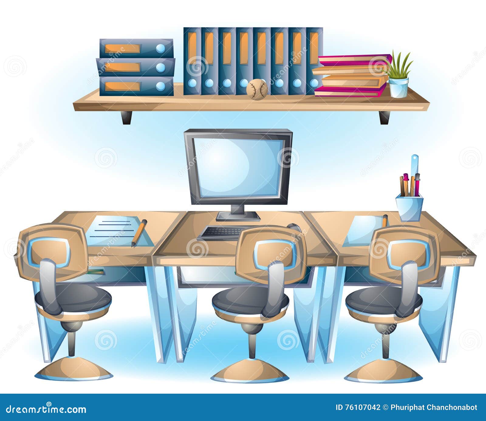 Cartoon Vector Illustration Interior Office Room with Separated Layers ...