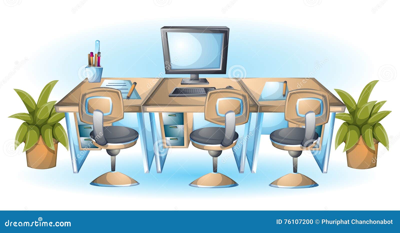Cartoon Vector Illustration Interior Office Room with Separated Layers ...