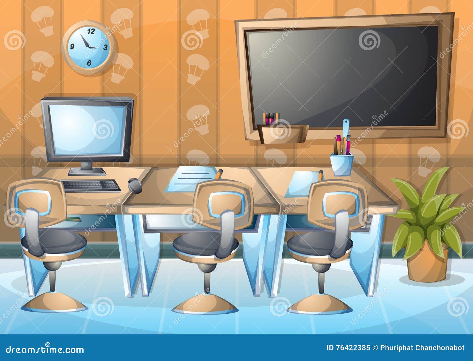 Cartoon Vector Illustration Interior Office Room with Separated Layers ...