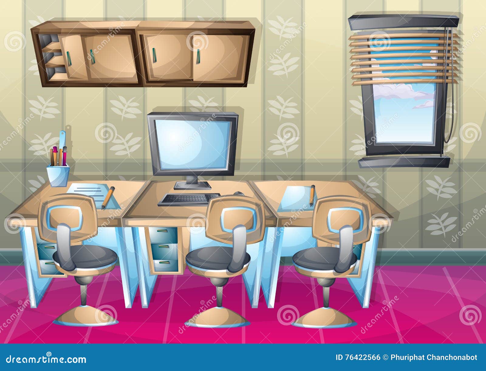 Cartoon Vector Illustration Interior Office Room with Separated Layers ...