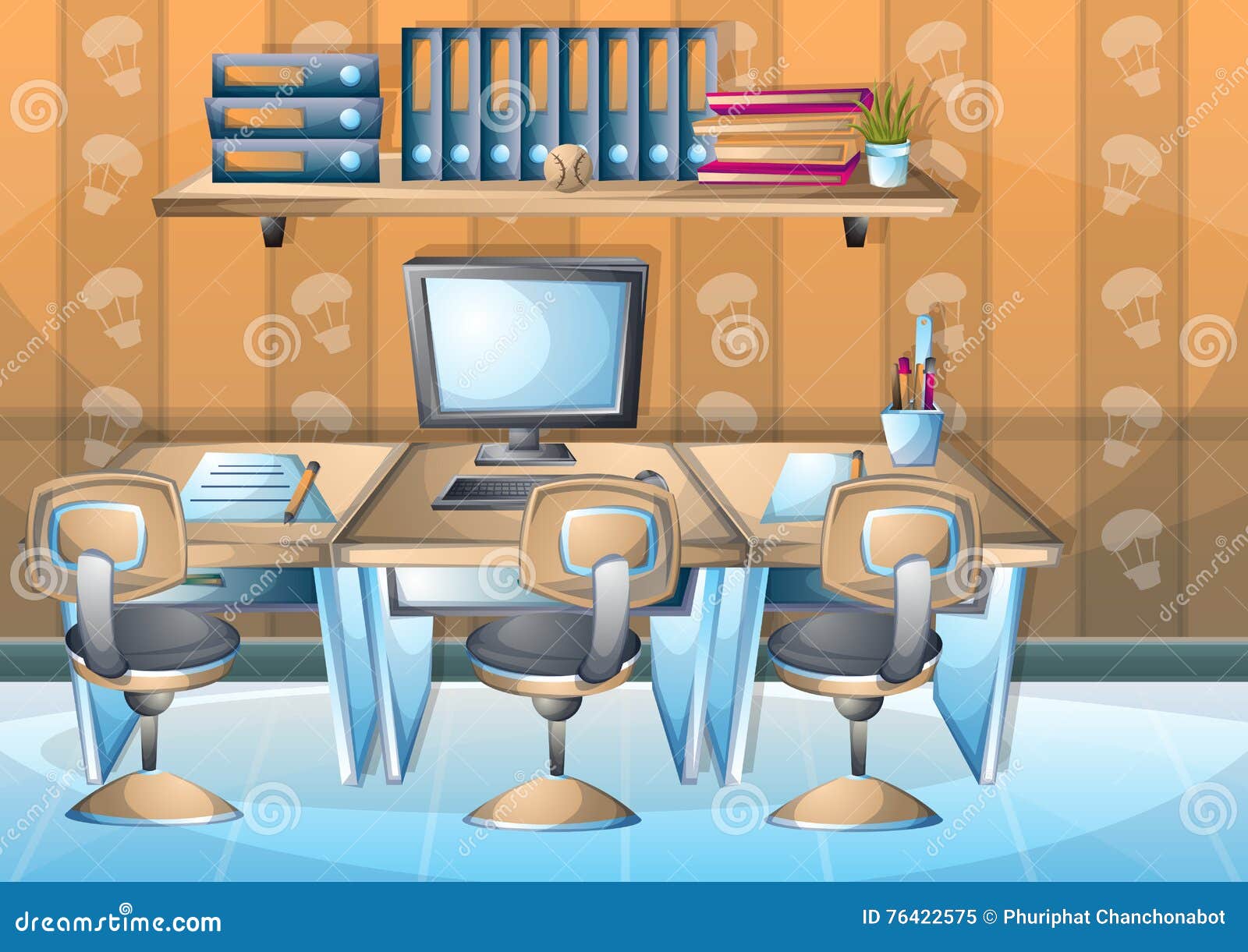 Cartoon Vector Illustration Interior Office Room with Separated Layers ...